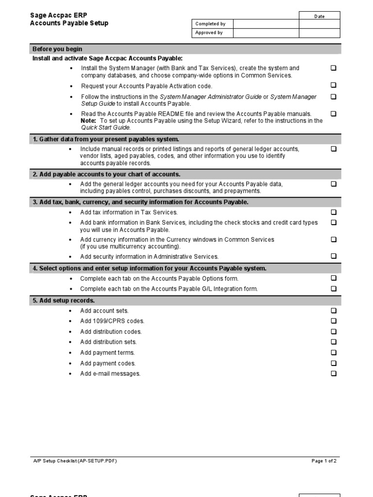 AP Setup Checklist | Download Free PDF | Accounts Payable | Services ...