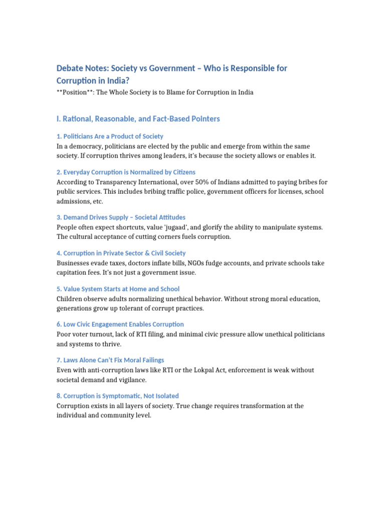 Full - Debate - Notes - Corruption - Society - Blame | PDF | Corruption ...
