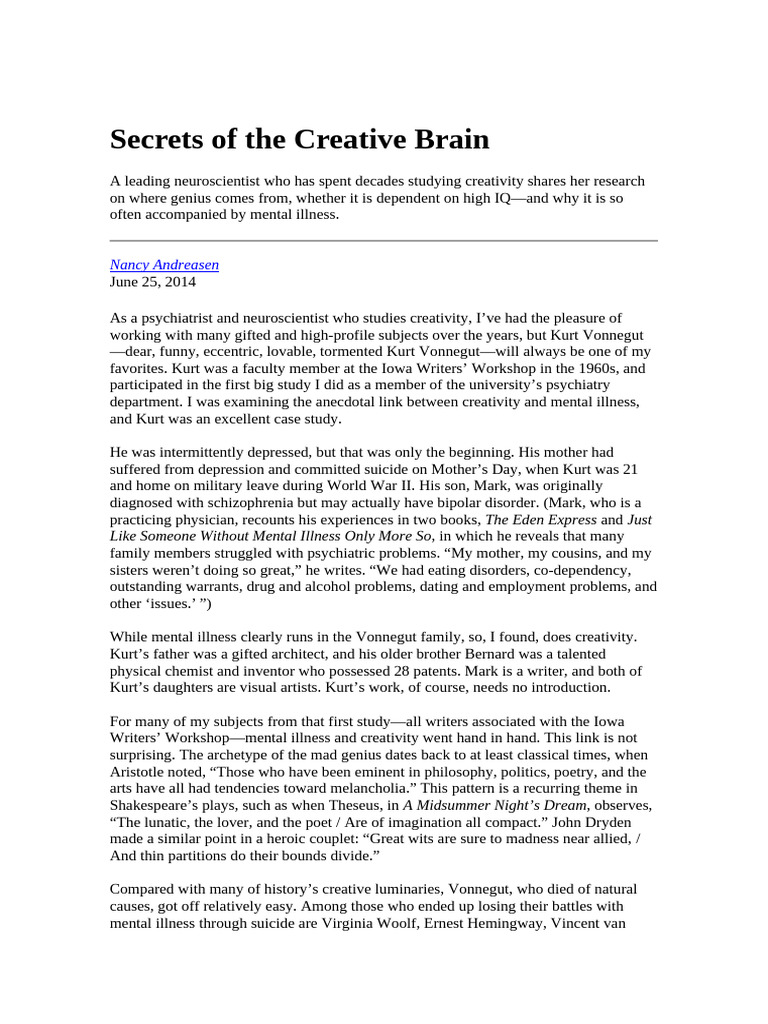 Creativity and Mental Illness Insights | PDF | Mental Disorder | Creativity