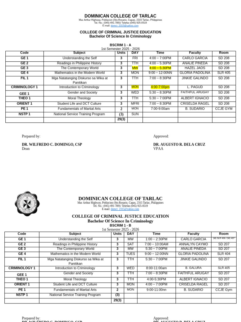 BS Criminology Course Schedule 2025-2026 | PDF | Forensic Science | Law ...