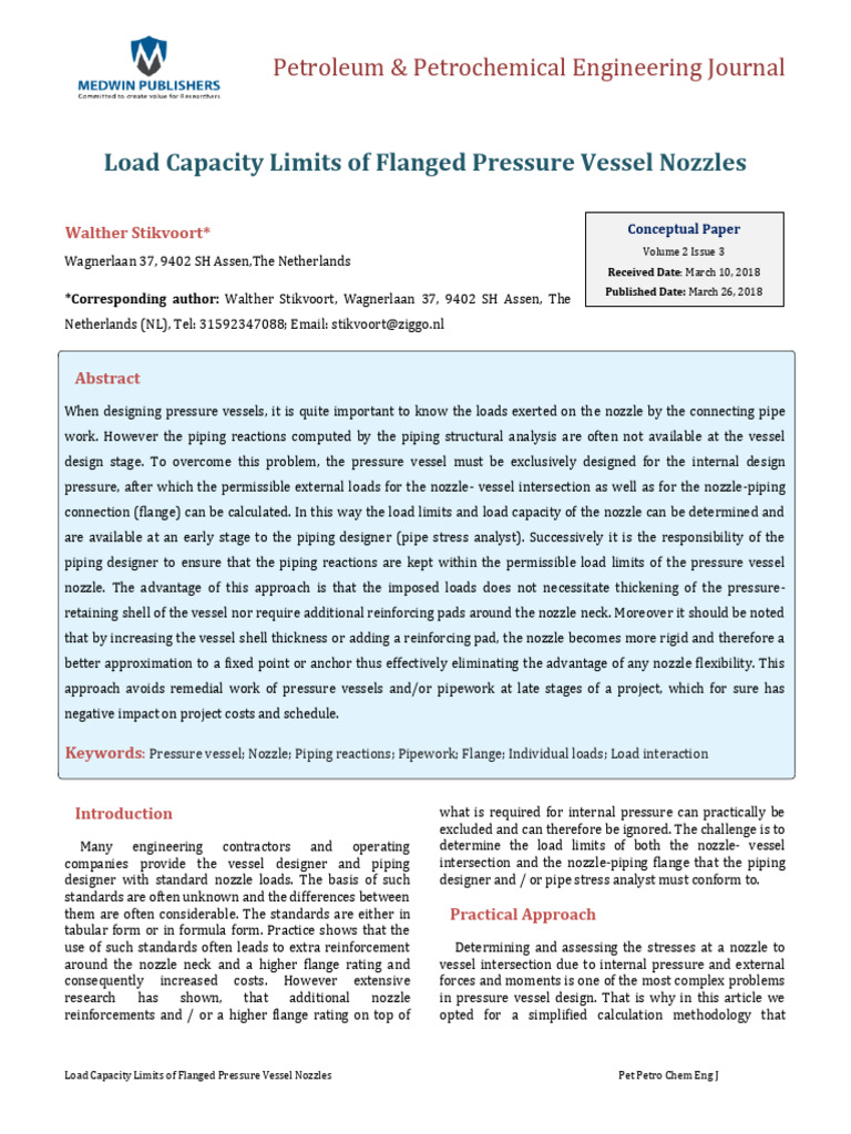 Load Capacity Limits of Flanged Pressure Vessel Nozzles | PDF | Stress ...