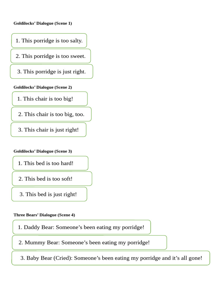 Goldilocks Dialogues For Teachers To Act Out | PDF