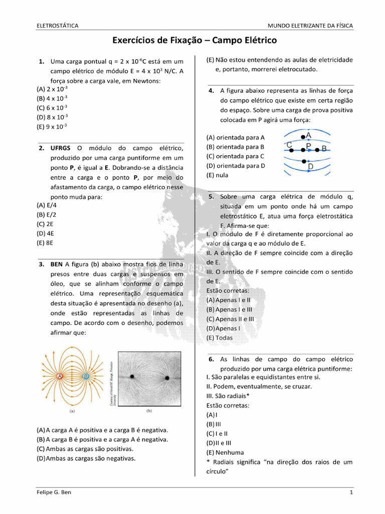 Lista Extra - Campo Elétrico | PDF | Campo elétrico | Carga elétrica