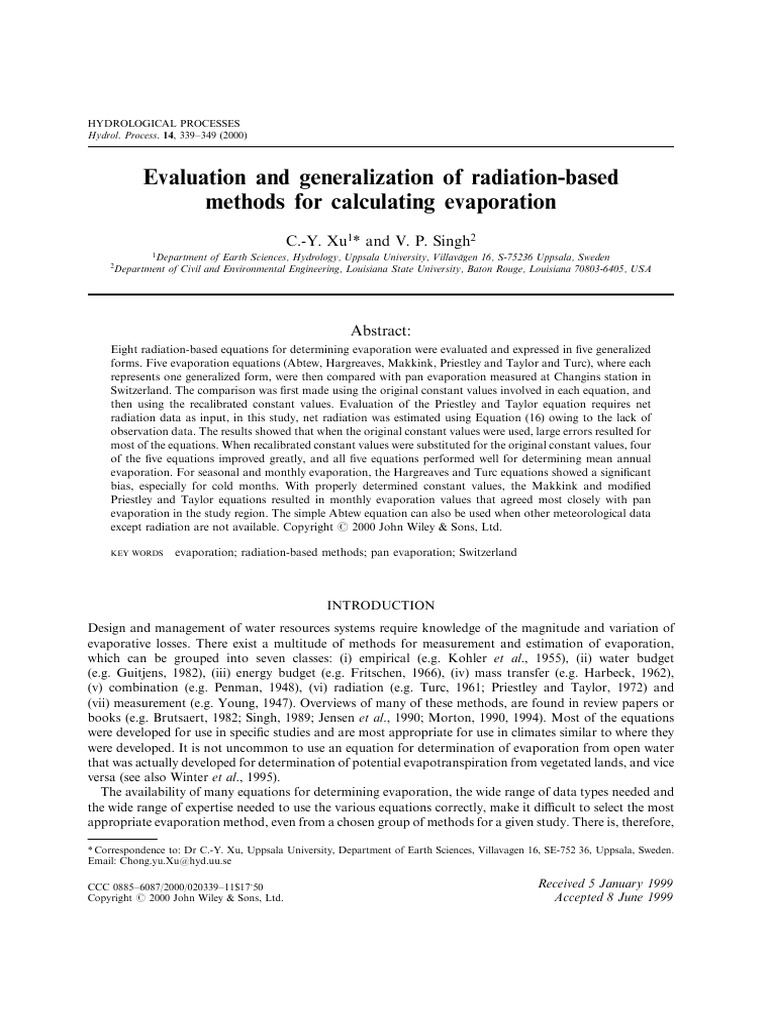 Xu, Singh - 2000 - Evaluation and Generalization of Radiation-Based Methods For Calculating ...