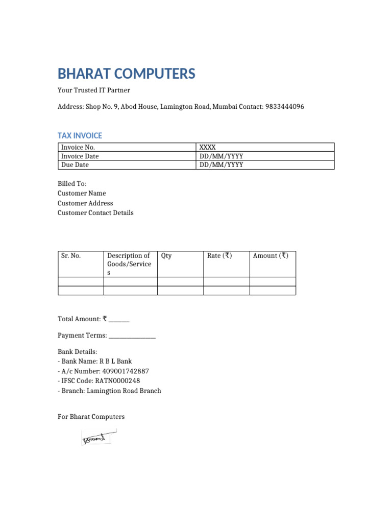 Bharat Computers Invoice Template | PDF