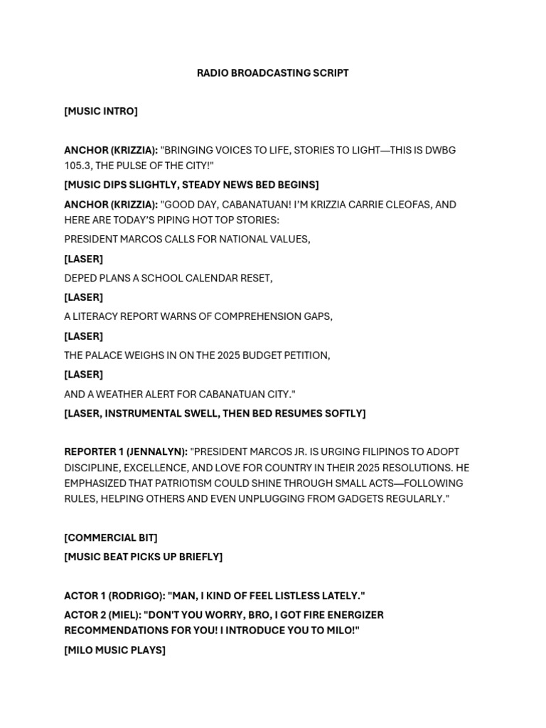 Radio Broadcasting Script Pdf