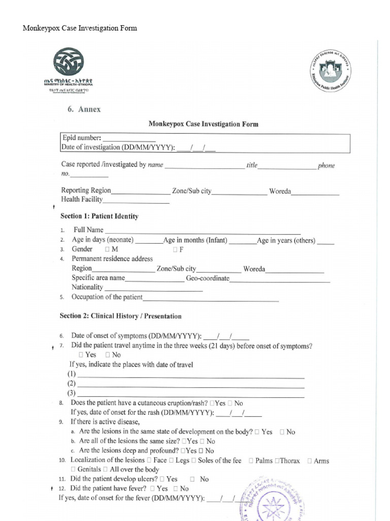 Monkeypox Case Investigation Form | PDF