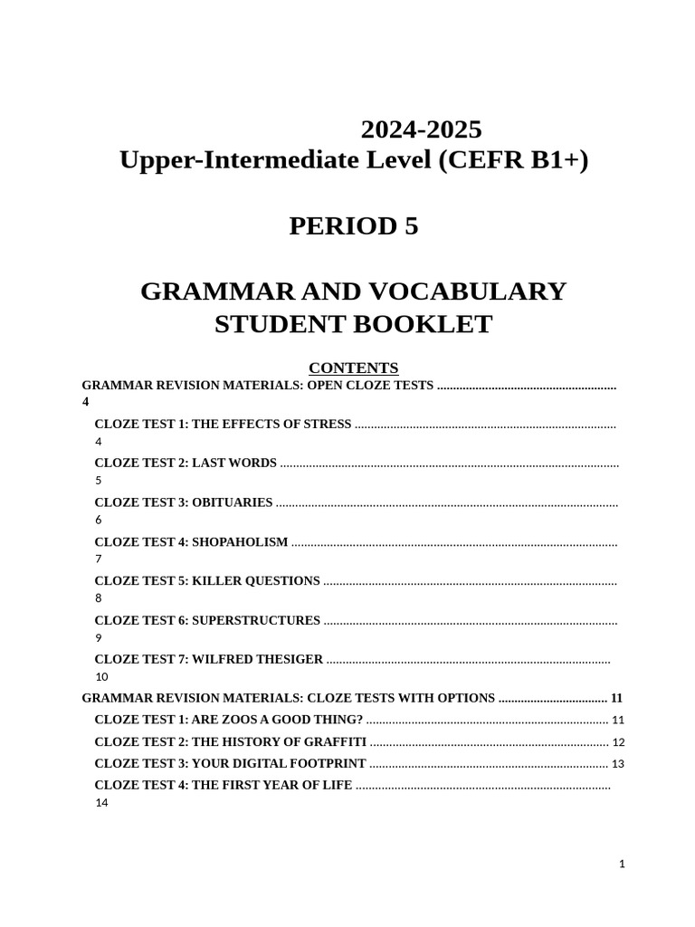2024-2025 p5 Upper - Int. Grammar Vocabulary Booklet | PDF | Chocolate | Zoo