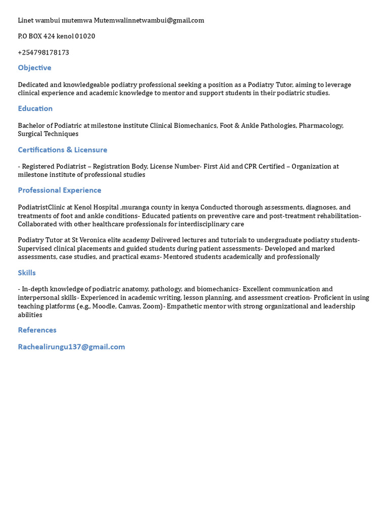 Podiatry Tutor Resume - Docx 20250609 115644 0000 | PDF