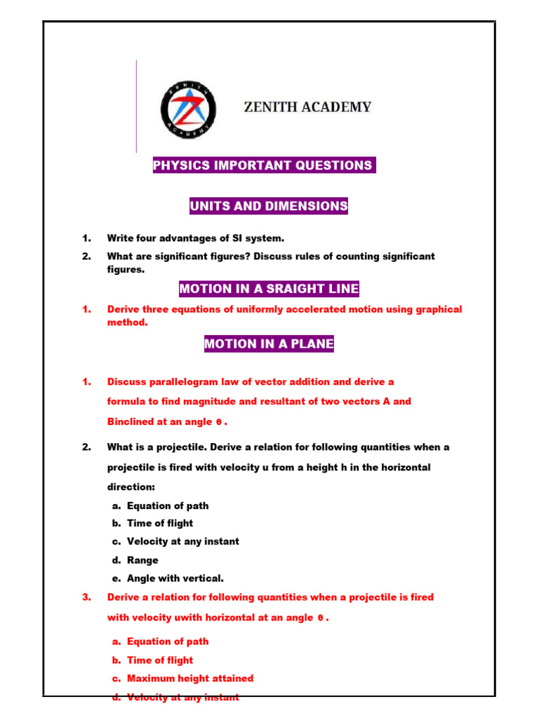 Class 11 23-24 Imp Derivations (2) | PDF | Gases | Acceleration