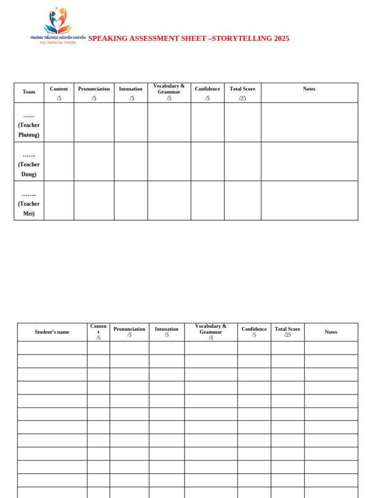 Storytelling Speaking Assessment 2025 | PDF