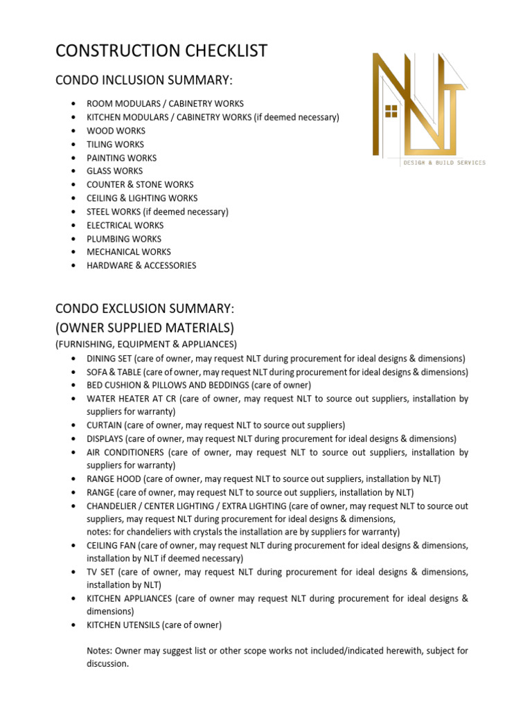 Condo Construction Checklist | PDF