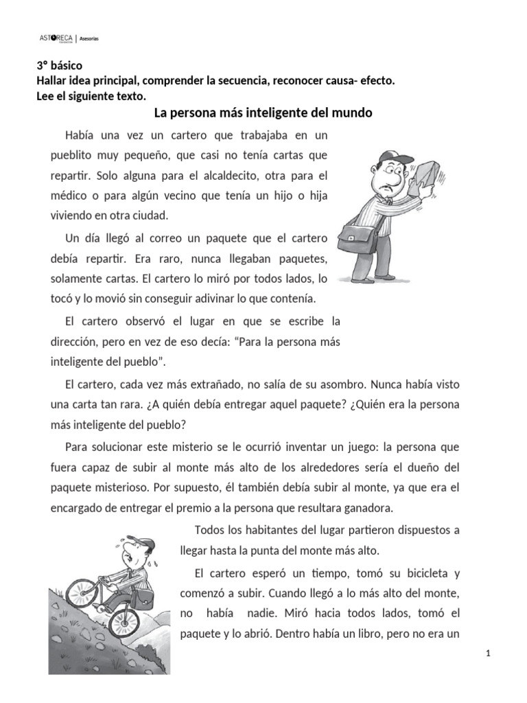 Evaluación Nº1 Hallar Idea Principal, Comprender Secuencia y Reconocer ...