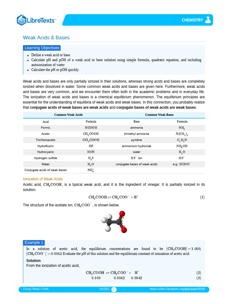 Weak Acids and Bases 1 | PDF | Acid | Acid Dissociation Constant