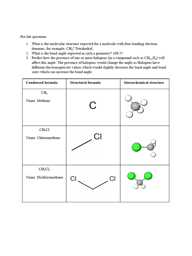 VSEPR Analysis of Halogenated Molecules | PDF | Methane | Chemical Bond