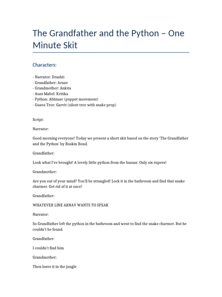 The Grandfather and The Python One Minute Final Script | PDF