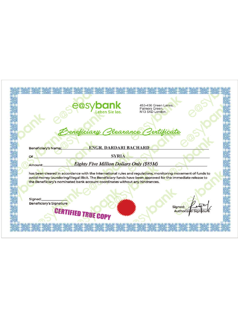 Beneficiary Clearance Certificate | PDF