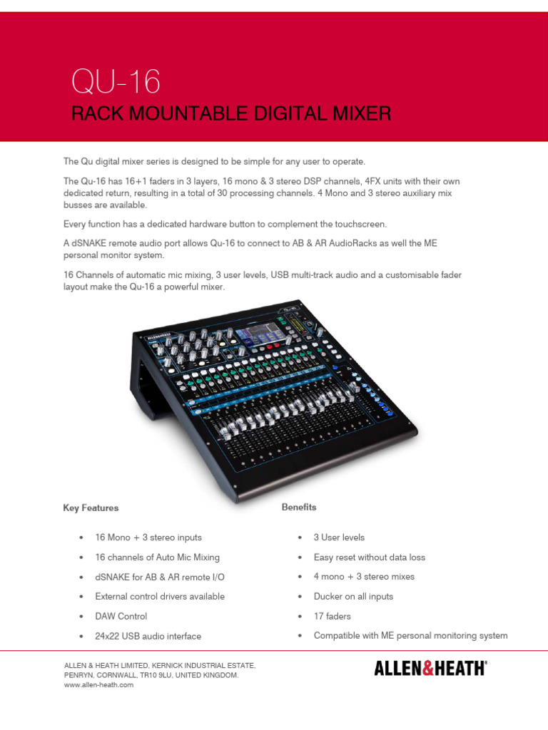 Qu-16 Rack Mount Digital Mixer Features | PDF