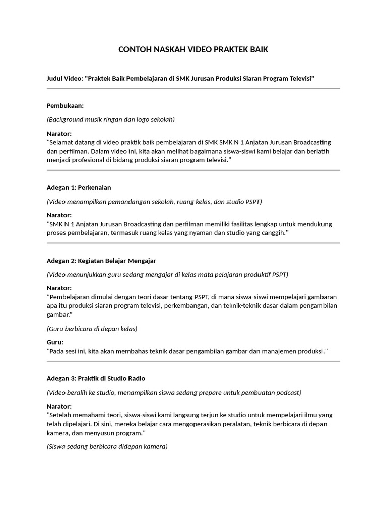 Contoh Naskah Video Pembelajaran-Ose | PDF
