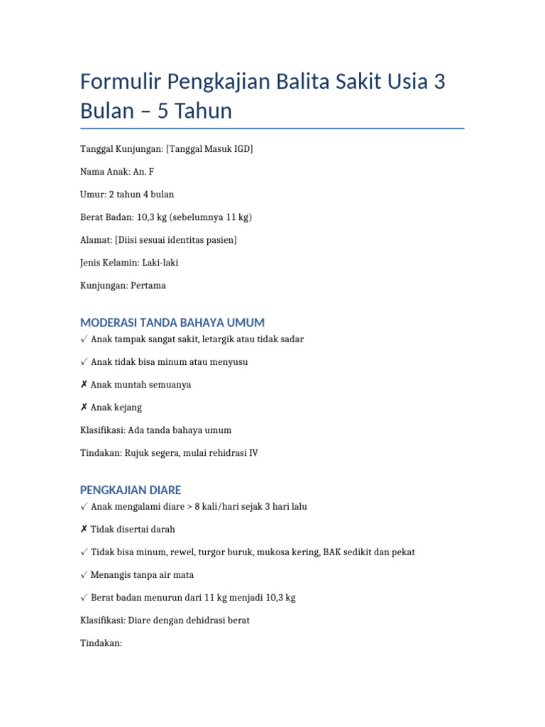 Formulir Pengkajian Anak Diare AnF Revisi | PDF