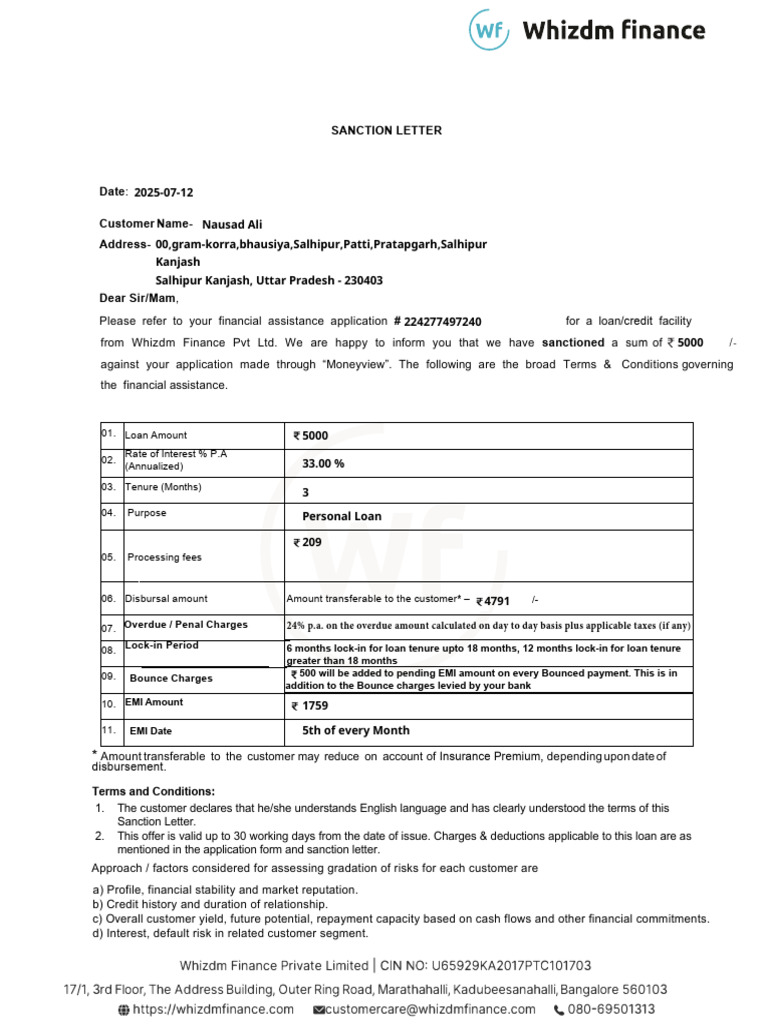 Loan Sanction-Letter With Kfs | PDF | Annual Percentage Rate | Loans