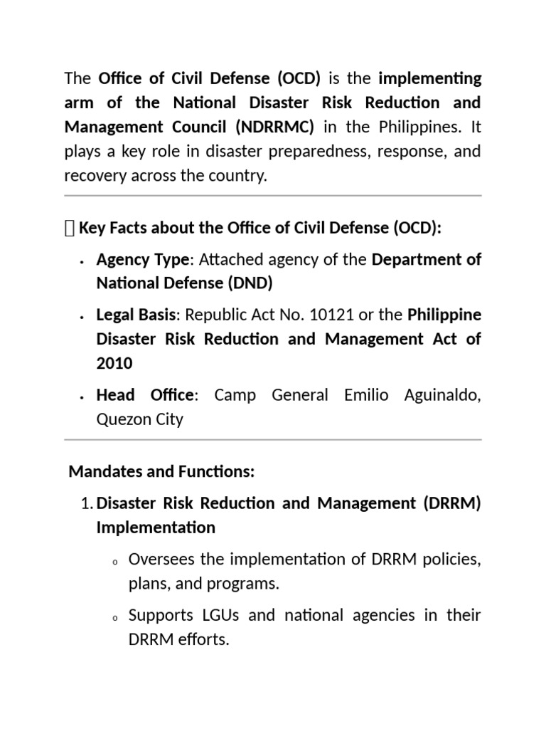 Overview of the Office of Civil Defense | PDF | Disaster Risk Reduction ...