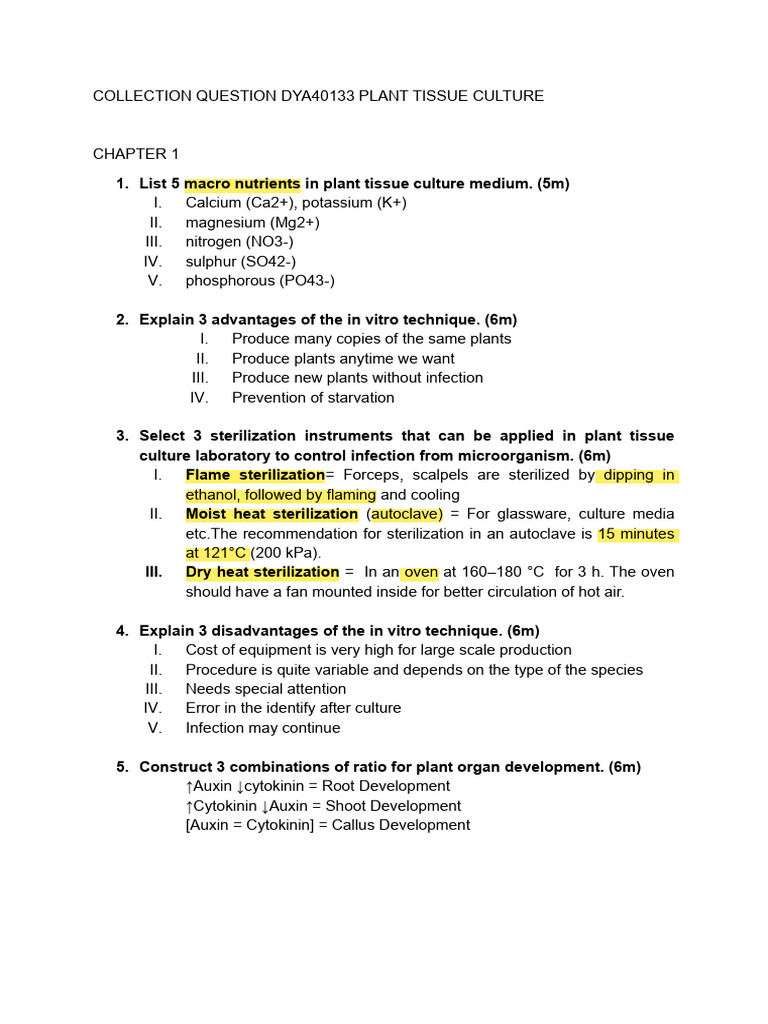 Collection Topic 1 Question Dya40133 Plant Tissue Culture | PDF | Agar ...