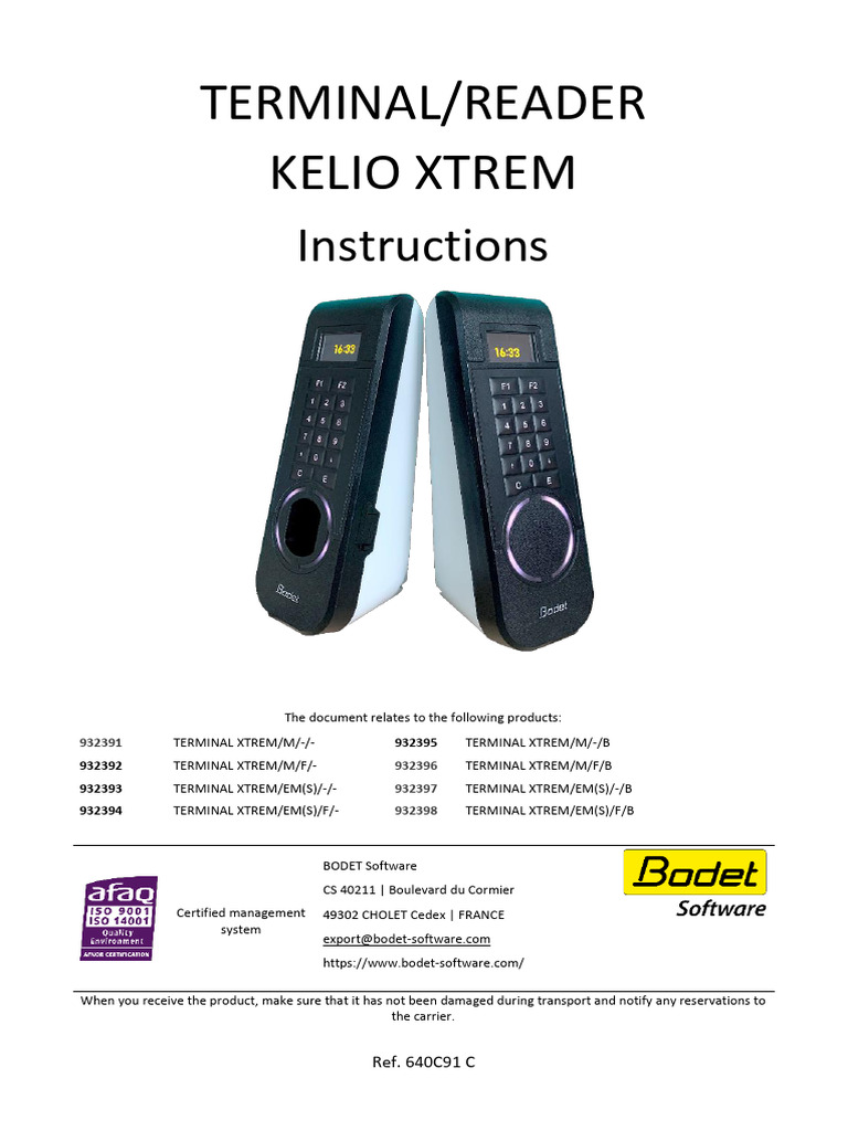 Kelio Xtrem Terminal Installation Guide | PDF | Fingerprint ...