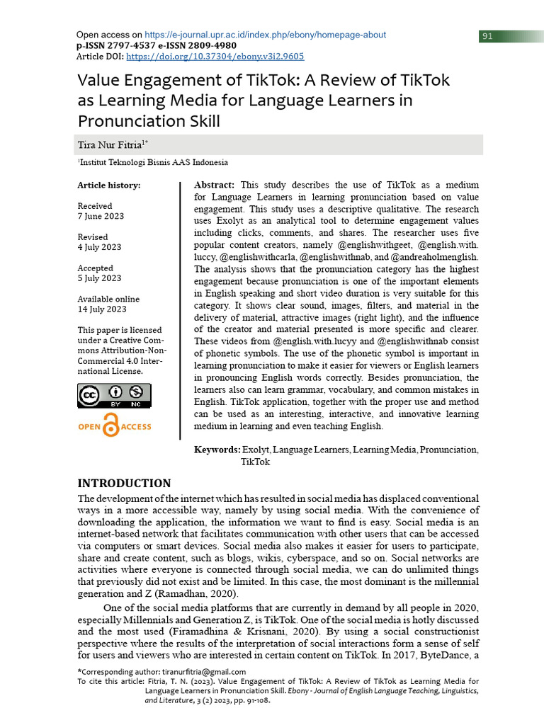 Value Engagement of TikTok A Review of TikTok As L | PDF | English ...