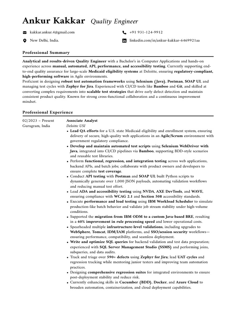 Ankur Kakkar FlowCV Resume 20250531 | PDF | Selenium (Software) | Computing