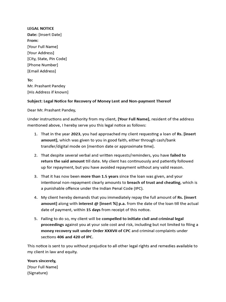 LEGAL NOTICE Format | PDF