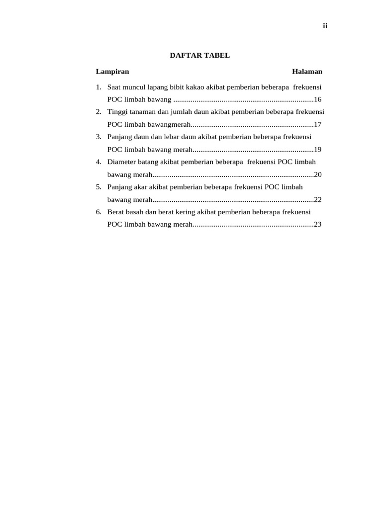 Daftar Tabel Hani | PDF