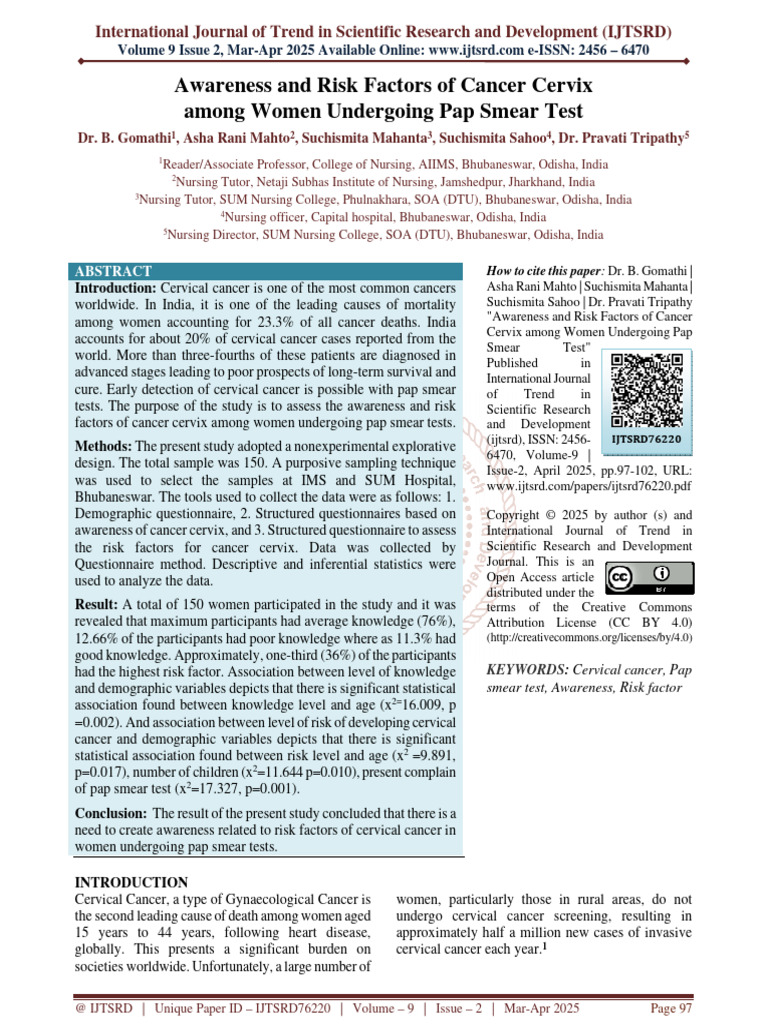 Awareness and Risk Factors of Cancer Cervix Among Women Undergoing Pap ...