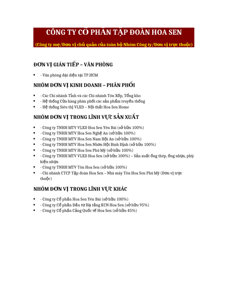 So Do Tap Doan Hoa Sen | PDF