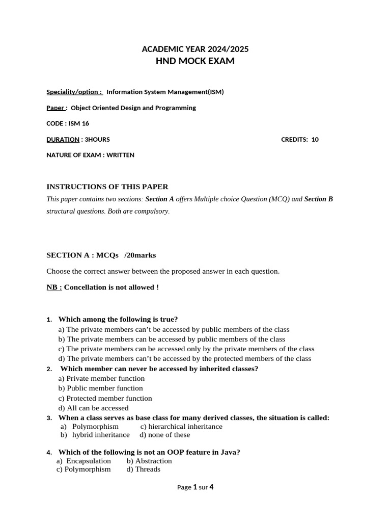 Ood Programming Pre Mock Prepa | PDF | Class (Computer Programming ...