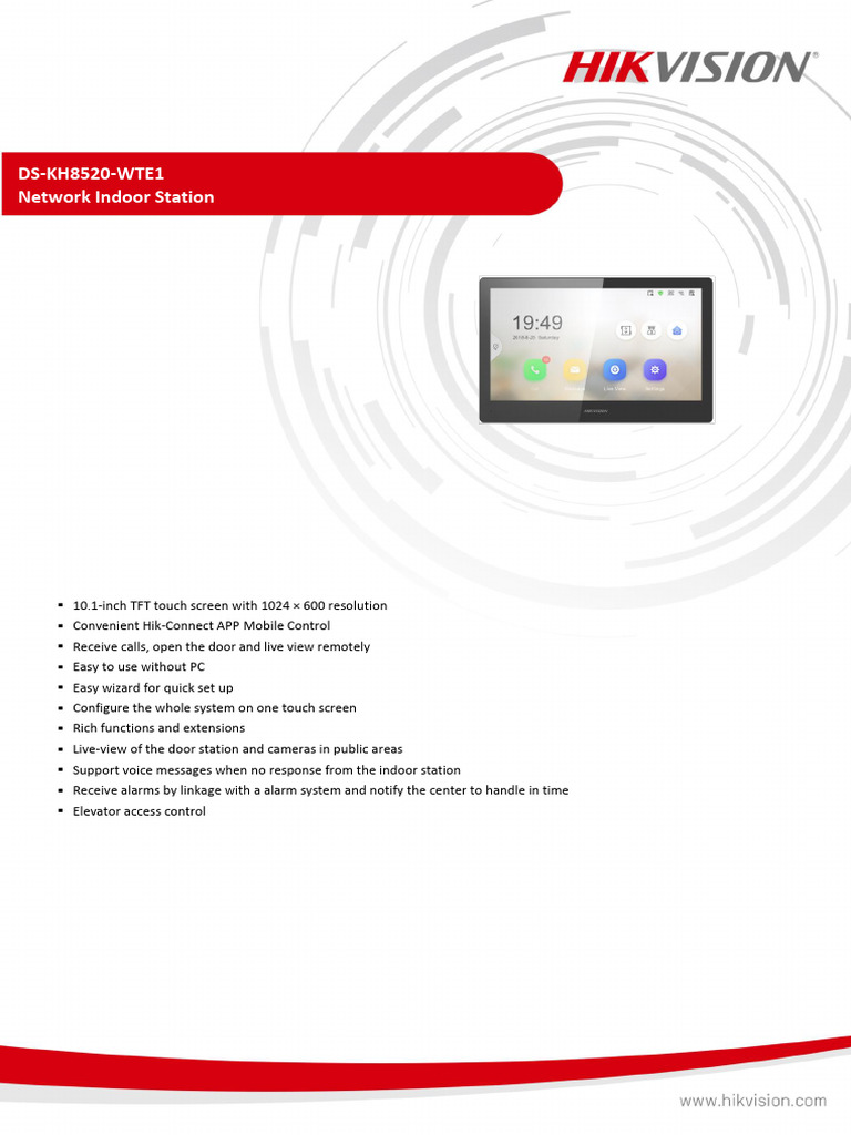 DS KH8520 WTE1 Network Indoor Station - Datasheet - 20240401 | PDF | Wi ...