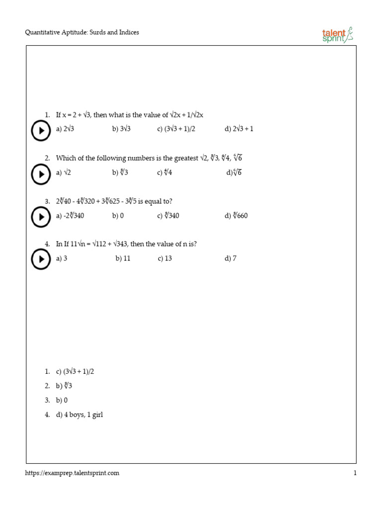Surds and Indices: Class 9 Questions | PDF