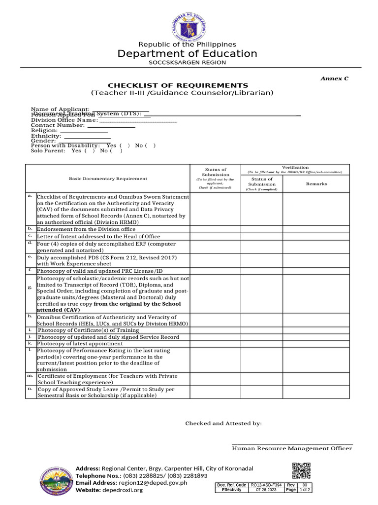 Annex C Checklist of Requirements Tii Tiii RM Ad 2023 020 October 2023 | PDF