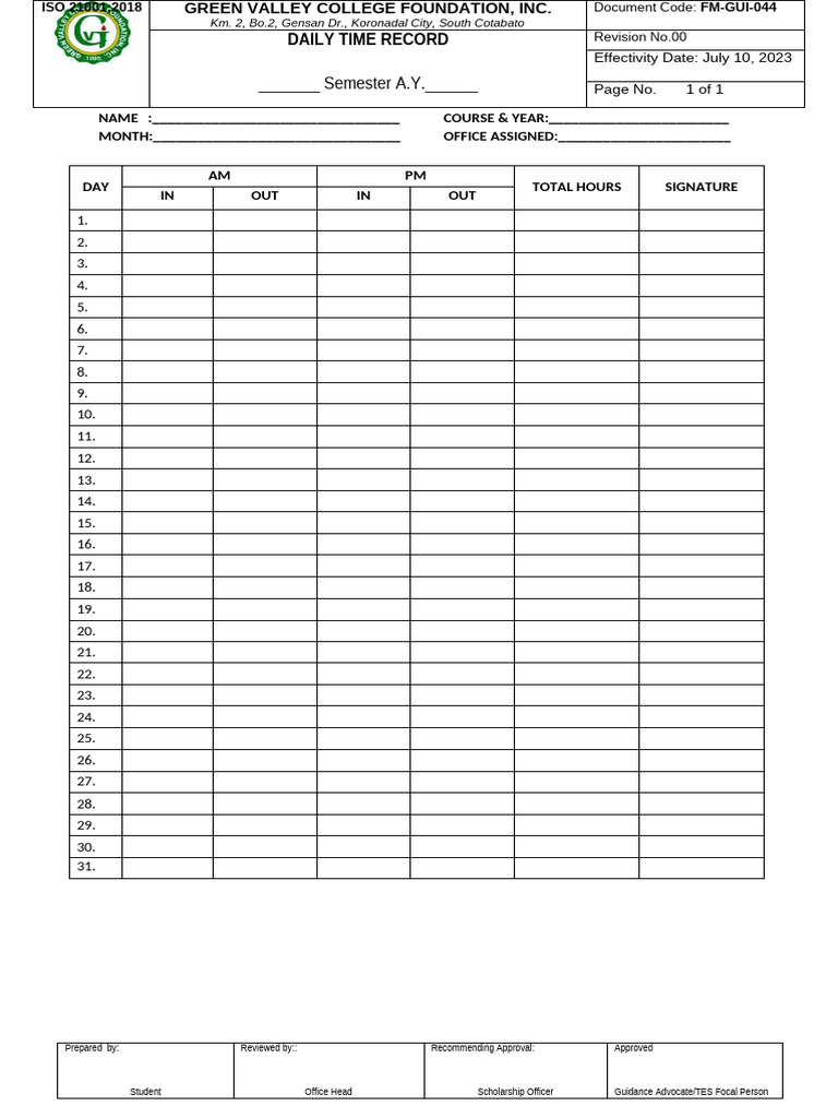 044 Daily Time Record | PDF