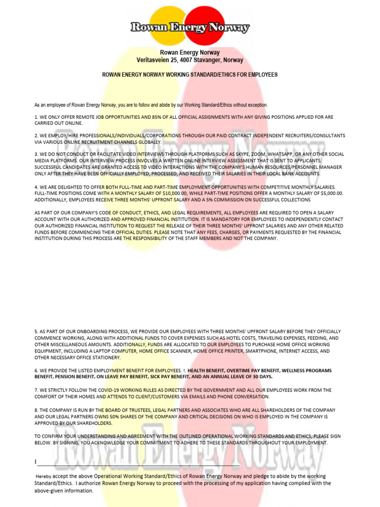 Rowan Energy Norway Working Ethics | PDF | Employment | Recruitment