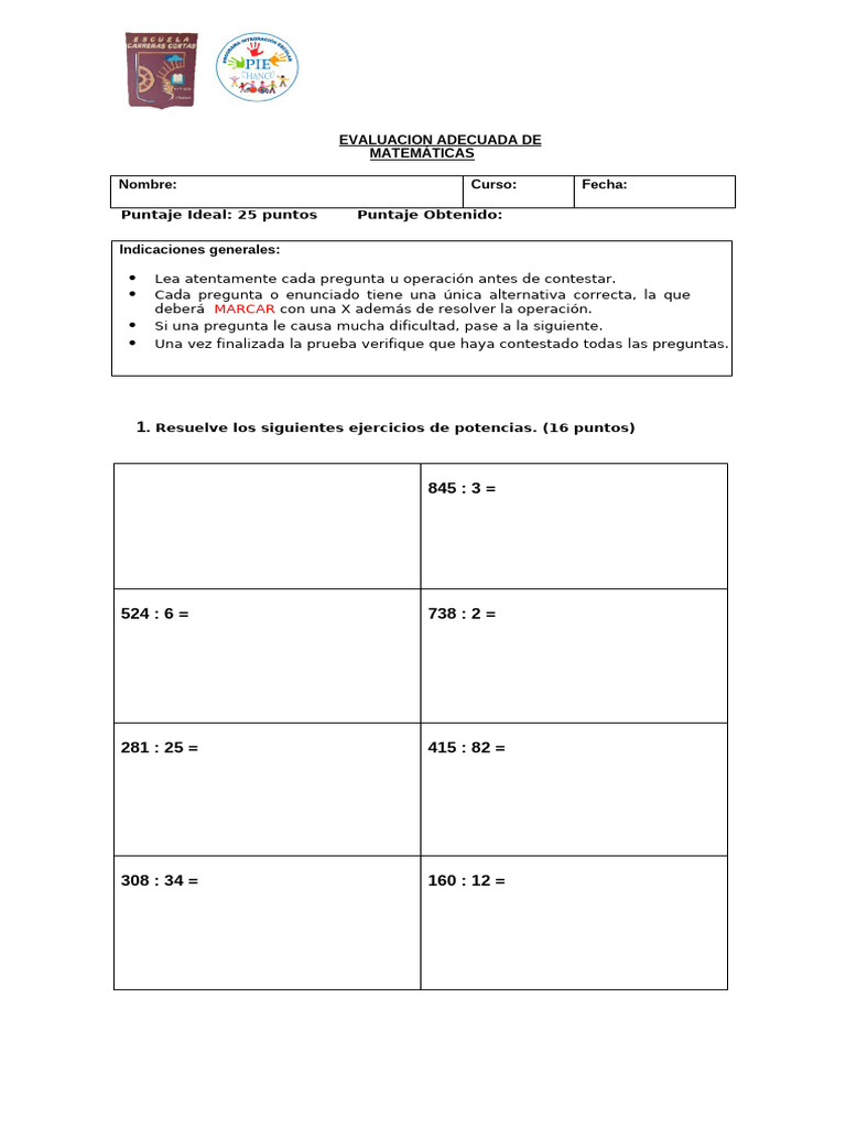 Evaluacion Matematicas 7mo | PDF