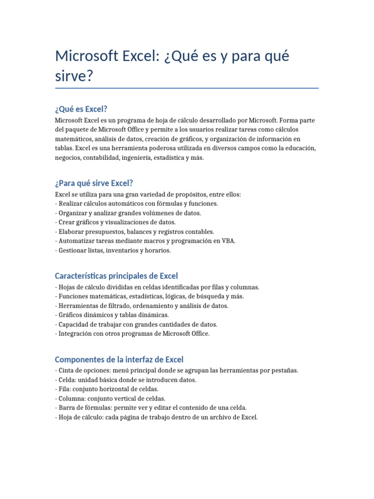 Microsoft Excel: Funciones y Usos Clave | PDF