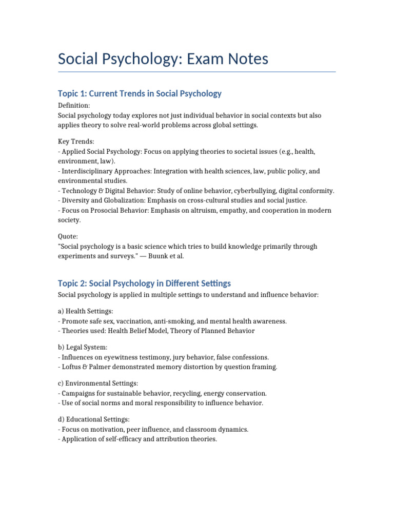 Social Psychology Complete Notes | PDF | Psychology | Social Psychology