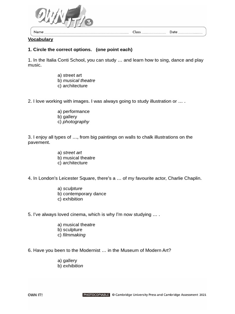 Review For Final Test - Own3.11 (Keys) | PDF | Textiles | Pablo Picasso
