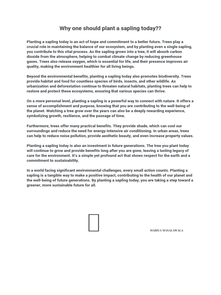 Why One Should Plant A Sapling Today | PDF