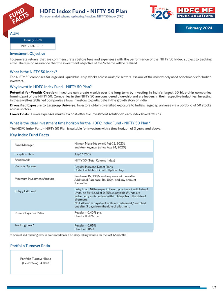 HDFC NIFTY 50 Index Fund Overview | PDF | Investment Fund | Investing