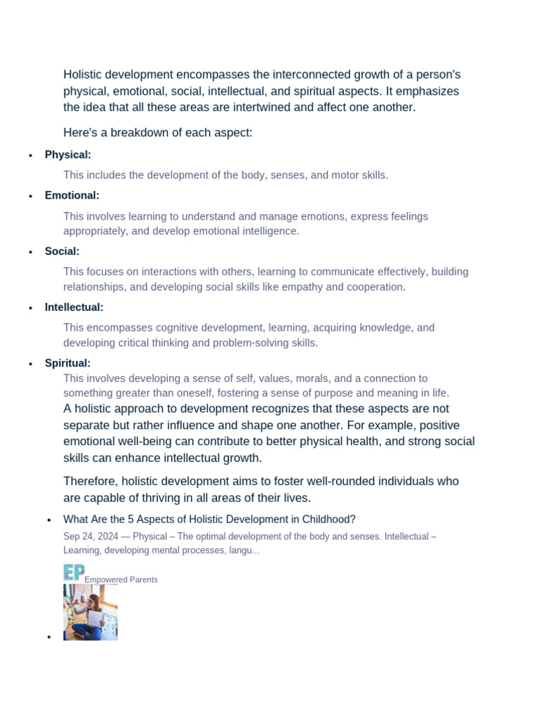 Understanding Holistic Development Aspects | PDF | Emotions | Cognitive ...