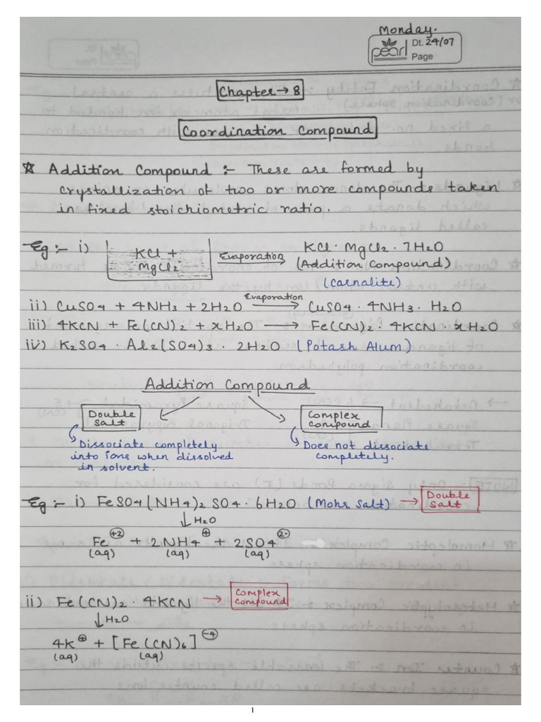 Coordination Compounds Notes Class 12 and Jee | PDF