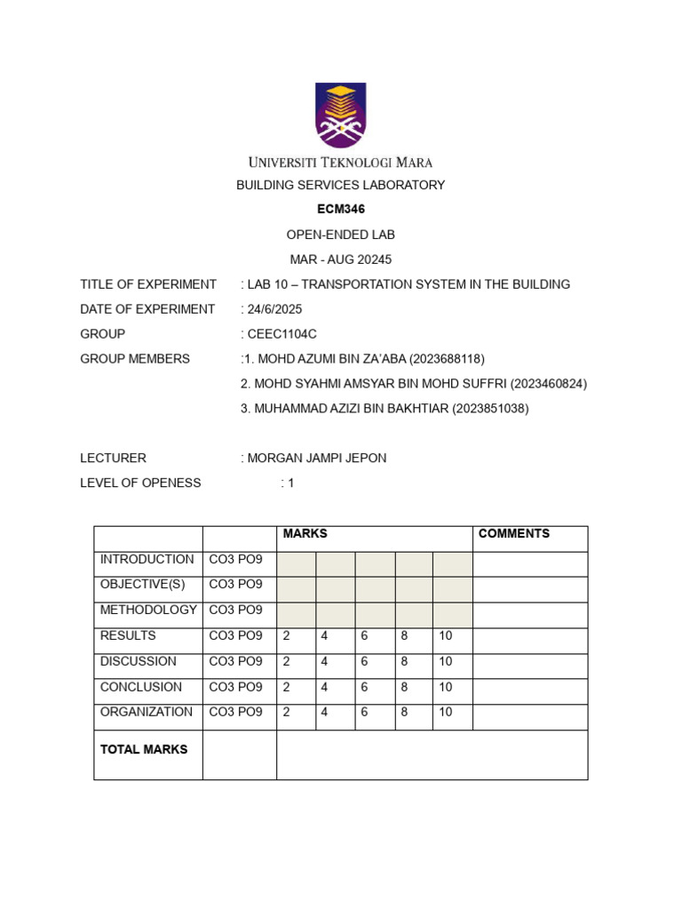 Building Transportation System Lab Report | PDF | Elevator | Escalator