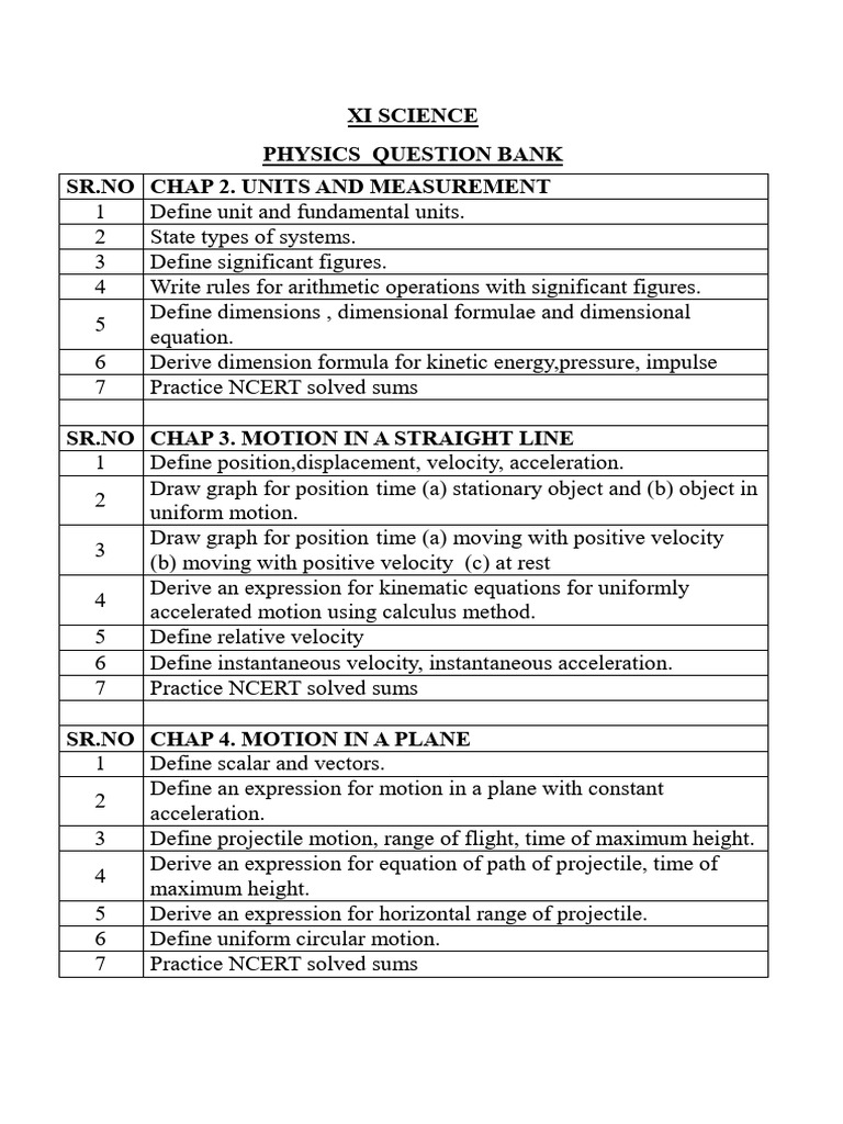 Xi Physics Question Bank | PDF | Velocity | Acceleration
